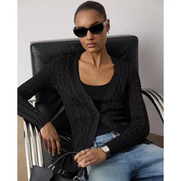 Ralph Lauren Cable-knit Silk Cardigan Sweater - Black