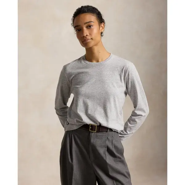 Ralph Lauren Shrunken Fit Long-sleeve Cotton-modal Jersey Tee - Cobblestone Heather