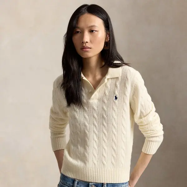 Ralph Lauren Cable-knit Wool-cashmere Polo Sweater - Authentic Cream