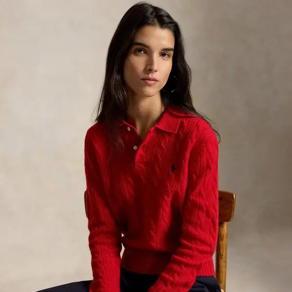 Ralph Lauren Cable-knit Wool-cashmere Polo Sweater - Flanders Red Heather
