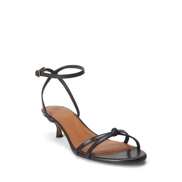 Ralph Lauren Leather Kitten-heel Sandal - Black