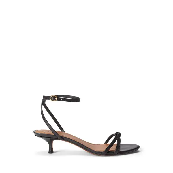 Ralph Lauren Leather Kitten-heel Sandal - Black