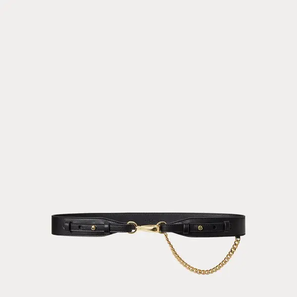 Ralph Lauren Chain-trim Leather Dog-clip Belt - Black