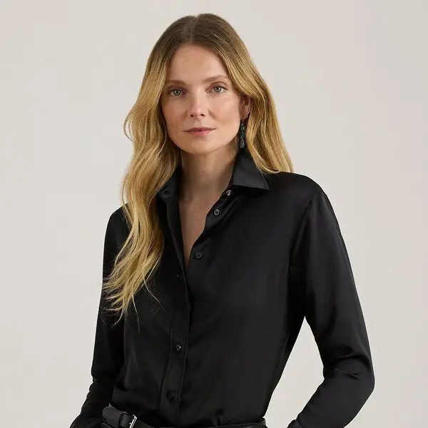 Ralph Lauren Classic Fit Satin Charmeuse Shirt - Black