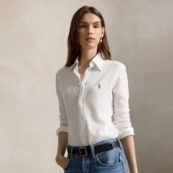 Ralph Lauren Slim Fit Knit Cotton Oxford Shirt - White