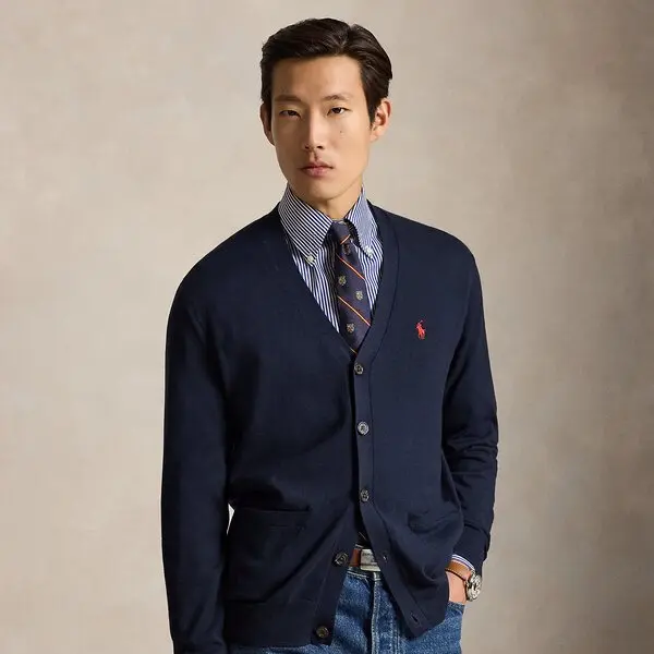 Ralph Lauren Cotton V-neck Cardigan - Hunter Navy