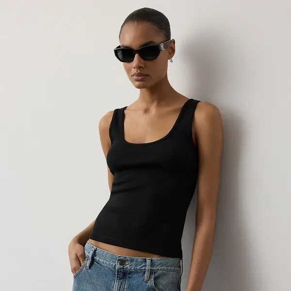 Ralph Lauren Ellis Rib-knit Cotton-blend Tank Top - Black