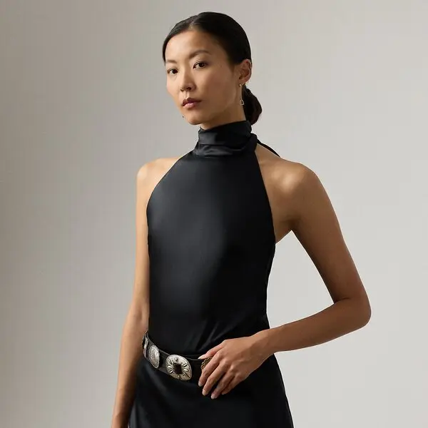 Ralph Lauren Chilton Stretch Silk Charmeuse Top - Black