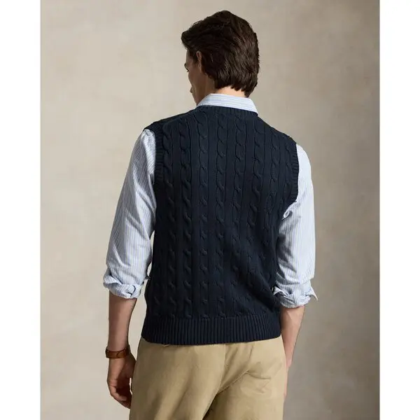 Ralph Lauren Cable-knit Cotton V-neck Sweater Vest With Embroidered Pony - Hunter Navy