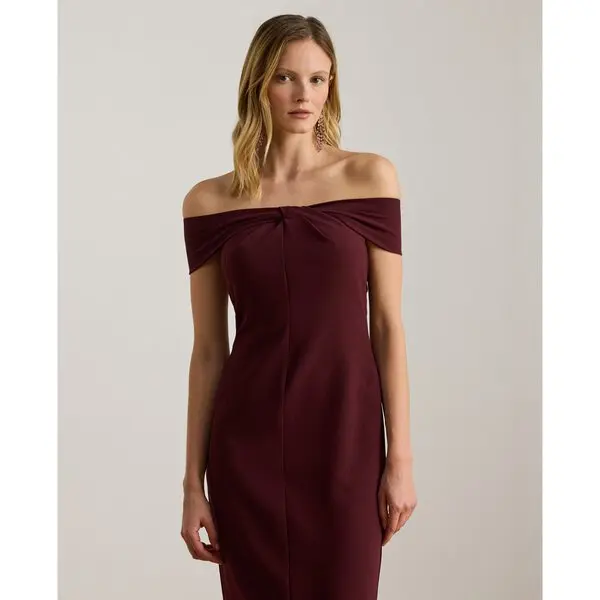 Ralph Lauren Twist-front Off-the-shoulder Crepe Sheath Dress - Dark Garnet