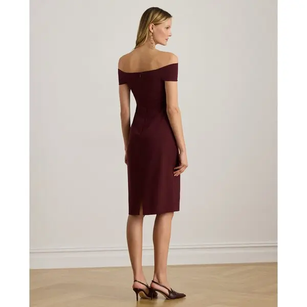 Ralph Lauren Twist-front Off-the-shoulder Crepe Sheath Dress - Dark Garnet
