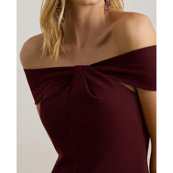 Ralph Lauren Twist-front Off-the-shoulder Crepe Sheath Dress - Dark Garnet