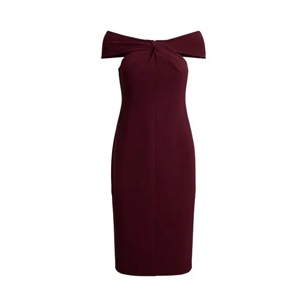 Ralph Lauren Twist-front Off-the-shoulder Crepe Sheath Dress - Dark Garnet