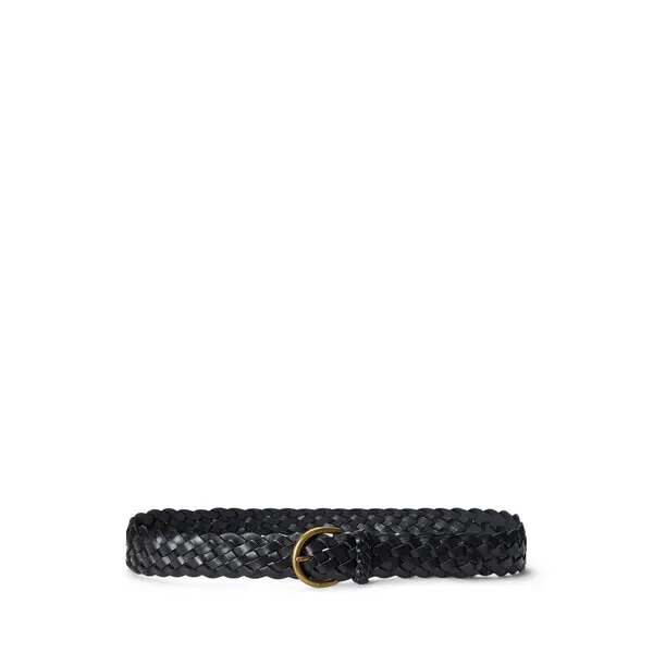 Ralph Lauren Braided Calfskin Leather Belt With Engraved Buckle - Black