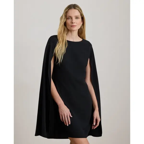 Ralph Lauren Georgette Cape Cocktail Dress - Black