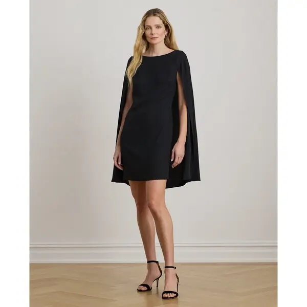 Ralph Lauren Georgette Cape Cocktail Dress - Black