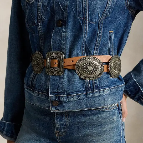 Ralph Lauren Metal-accent Leather Skinny Belt - Natural
