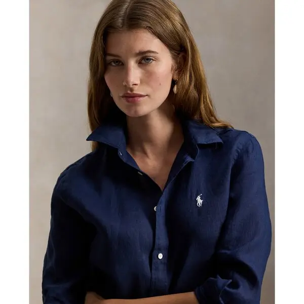Ralph Lauren Classic Fit Linen Shirt With Embroidered Pony - Tidal Navy