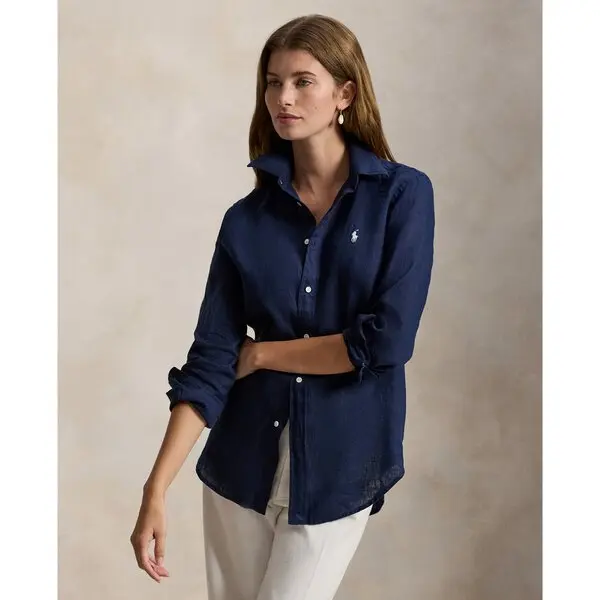 Ralph Lauren Classic Fit Linen Shirt With Embroidered Pony - Tidal Navy