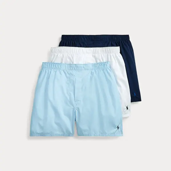 Ralph Lauren Classic Woven Cotton Boxer 3-pack - Blue/white/navy