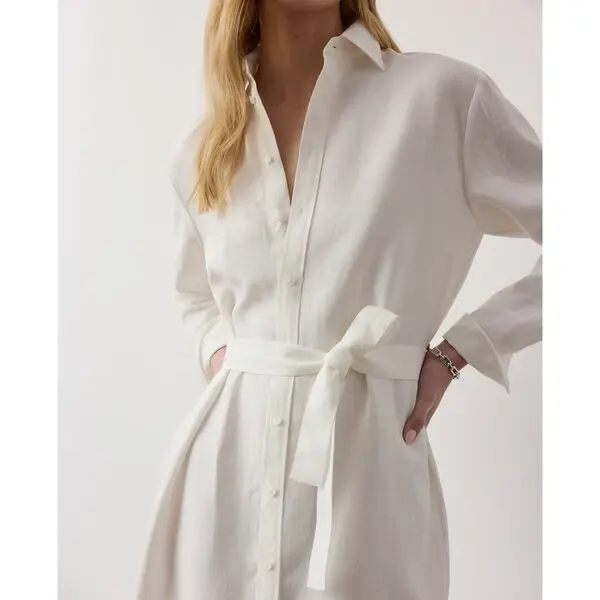 Ralph Lauren Vicki Linen Shirt Dress With Belt - Cream