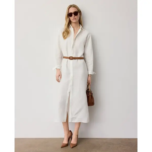 Ralph Lauren Vicki Linen Shirt Dress With Belt - Cream