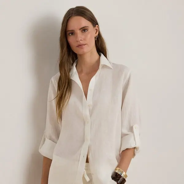 Ralph Lauren Relaxed Fit Linen Roll Tab–sleeve Shirt - White