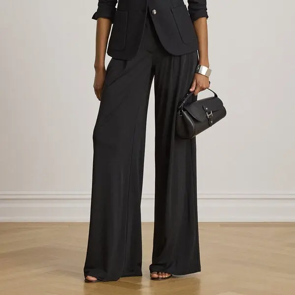 Ralph Lauren Pleated Stretch Jersey Wide-leg Pant - Black
