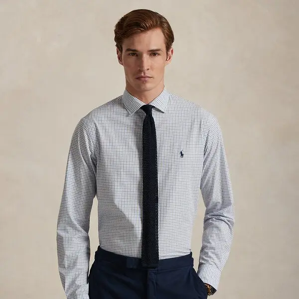 Ralph Lauren Classic Fit Plaid Stretch Poplin Shirt - White Blue Multi