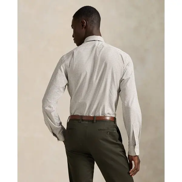 Ralph Lauren Classic Fit Plaid Stretch Poplin Shirt - White/brown Check