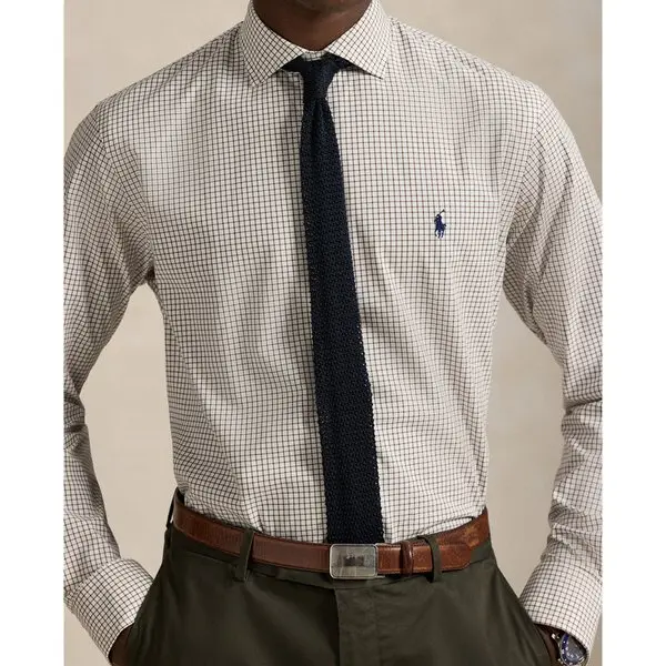 Ralph Lauren Classic Fit Plaid Stretch Poplin Shirt - White/brown Check