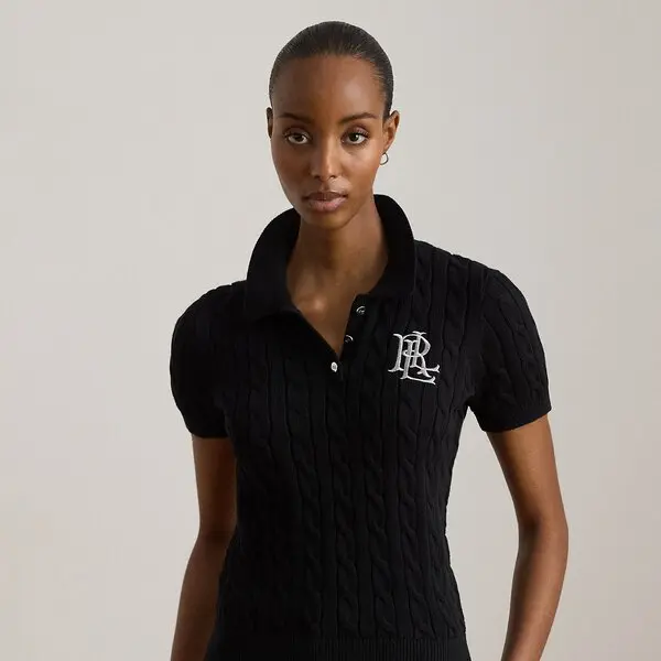 Ralph Lauren Cable-knit Cotton Polo Sweater - Black