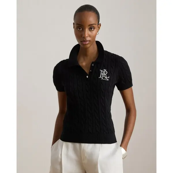 Ralph Lauren Cable-knit Cotton Polo Sweater - Black