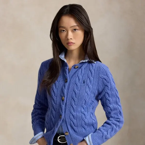 Ralph Lauren Cable-knit Wool-cashmere Cardigan - Dockside Blue Heather