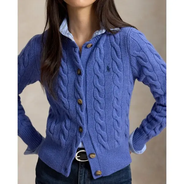 Ralph Lauren Cable-knit Wool-cashmere Cardigan - Dockside Blue Heather