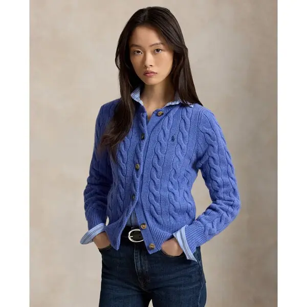 Ralph Lauren Cable-knit Wool-cashmere Cardigan - Dockside Blue Heather