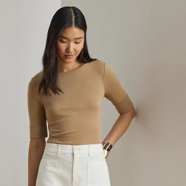 Ralph Lauren Stretch Cotton Boatneck Tee - Classic Camel