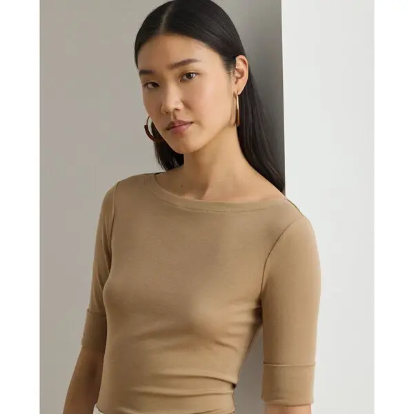 Ralph Lauren Stretch Cotton Boatneck Tee - Classic Camel