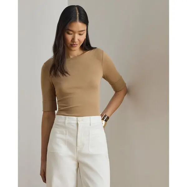 Ralph Lauren Stretch Cotton Boatneck Tee - Classic Camel