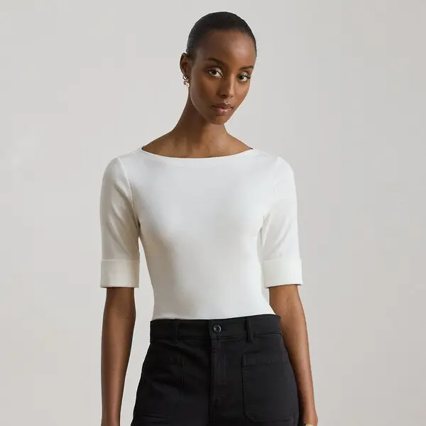 Ralph Lauren Stretch Cotton Boatneck Tee - White