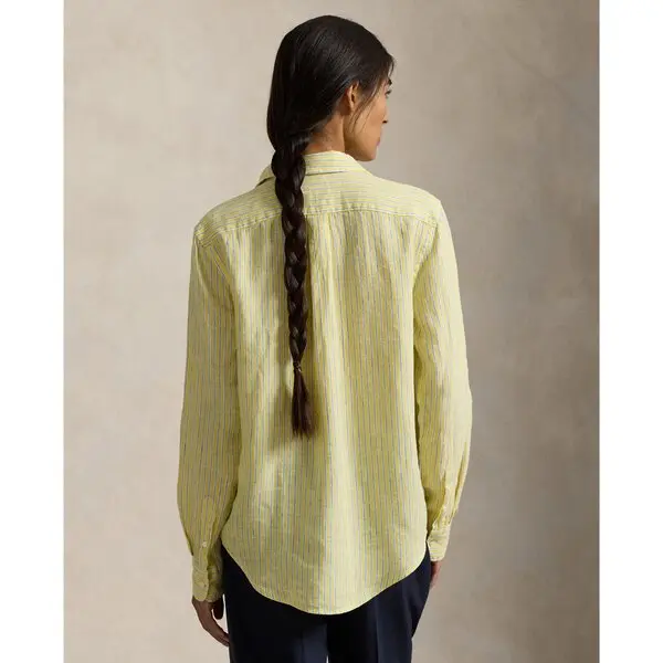 Ralph Lauren Classic Fit Striped Linen Shirt - Yellow/blue/white