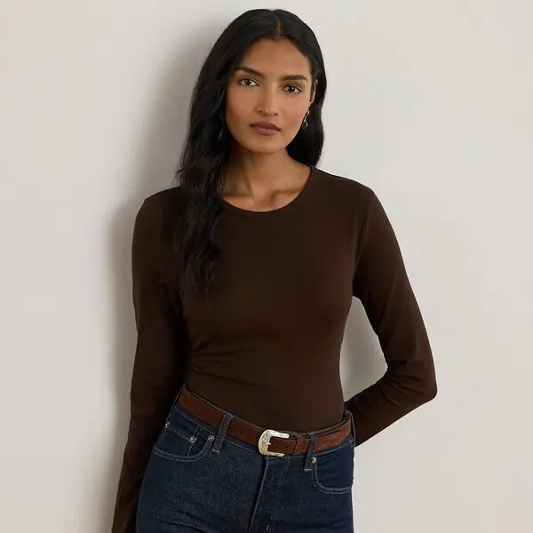 Ralph Lauren Stretch Cotton Long Sleeve Tee - Circuit Brown