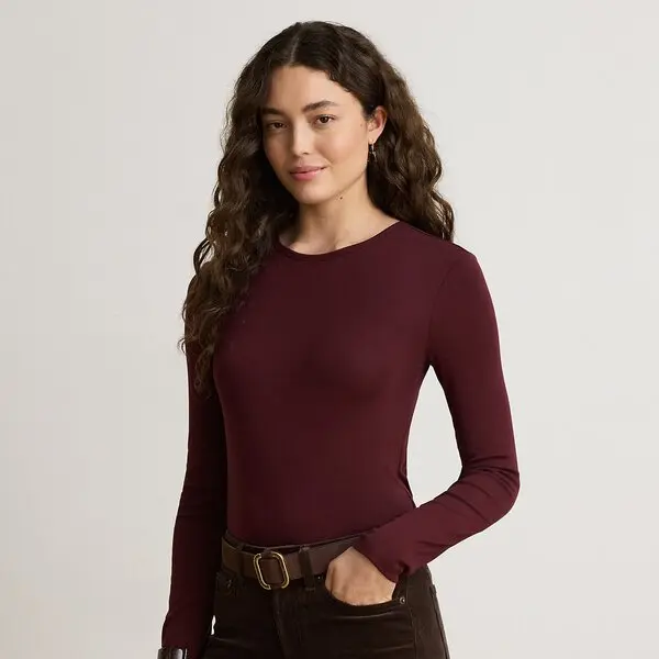 Ralph Lauren Stretch Cotton Long Sleeve Tee - Dark Garnet