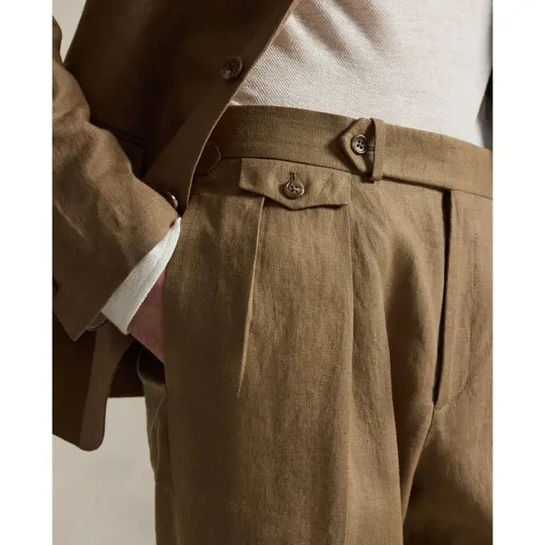 Ralph Lauren Pleated Linen Trousers - Cork Brown
