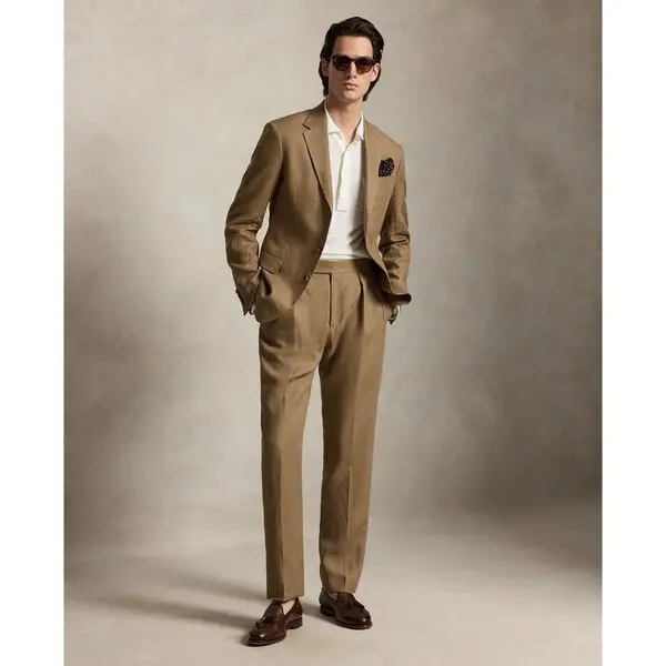 Ralph Lauren Pleated Linen Trousers - Cork Brown