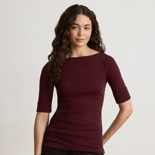 Ralph Lauren Stretch Cotton Boatneck Tee - Dark Garnet