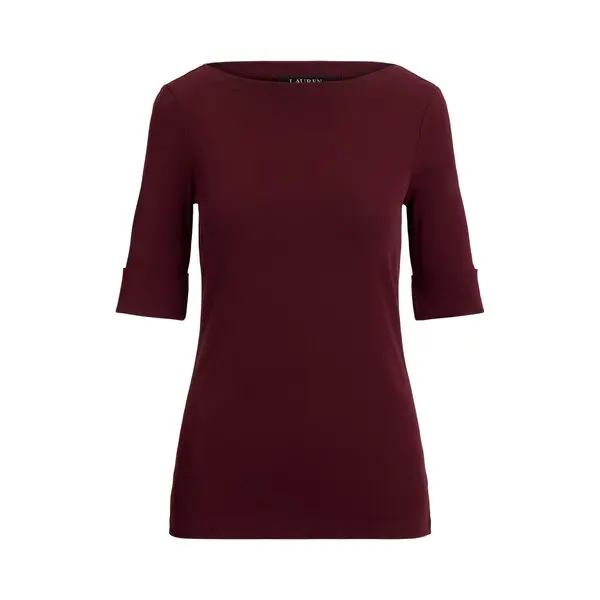 Ralph Lauren Stretch Cotton Boatneck Tee With "lrl" Monogram - Dark Garnet