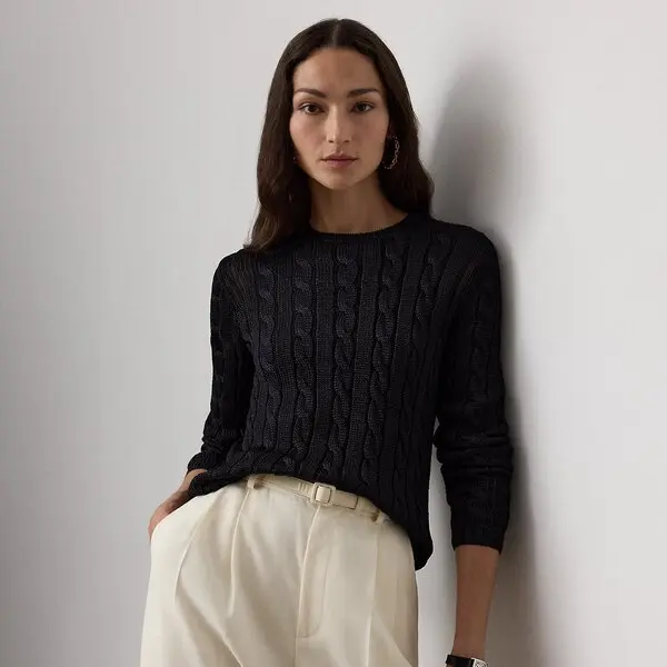 Ralph Lauren Cable-knit Silk Crewneck Sweater - Black