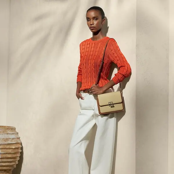 Ralph Lauren Cable-knit Silk Crewneck Sweater - Bright Orange