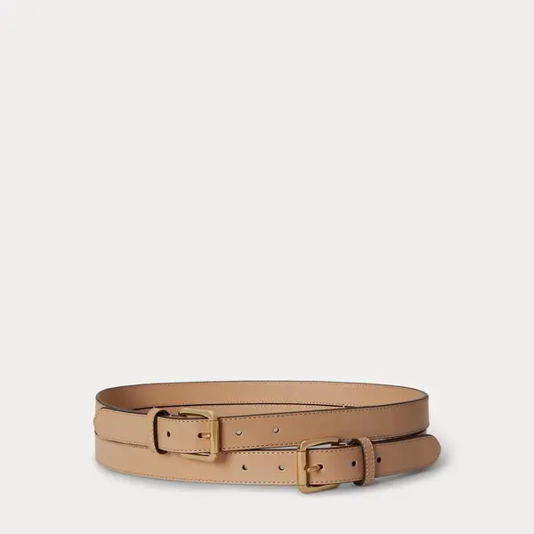 Ralph Lauren Leather Double-buckle Wide Belt - Almond